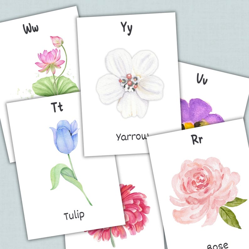 26 ABC Flowers Flashcards Printable Alphabet Cards Flowers Montessori ...