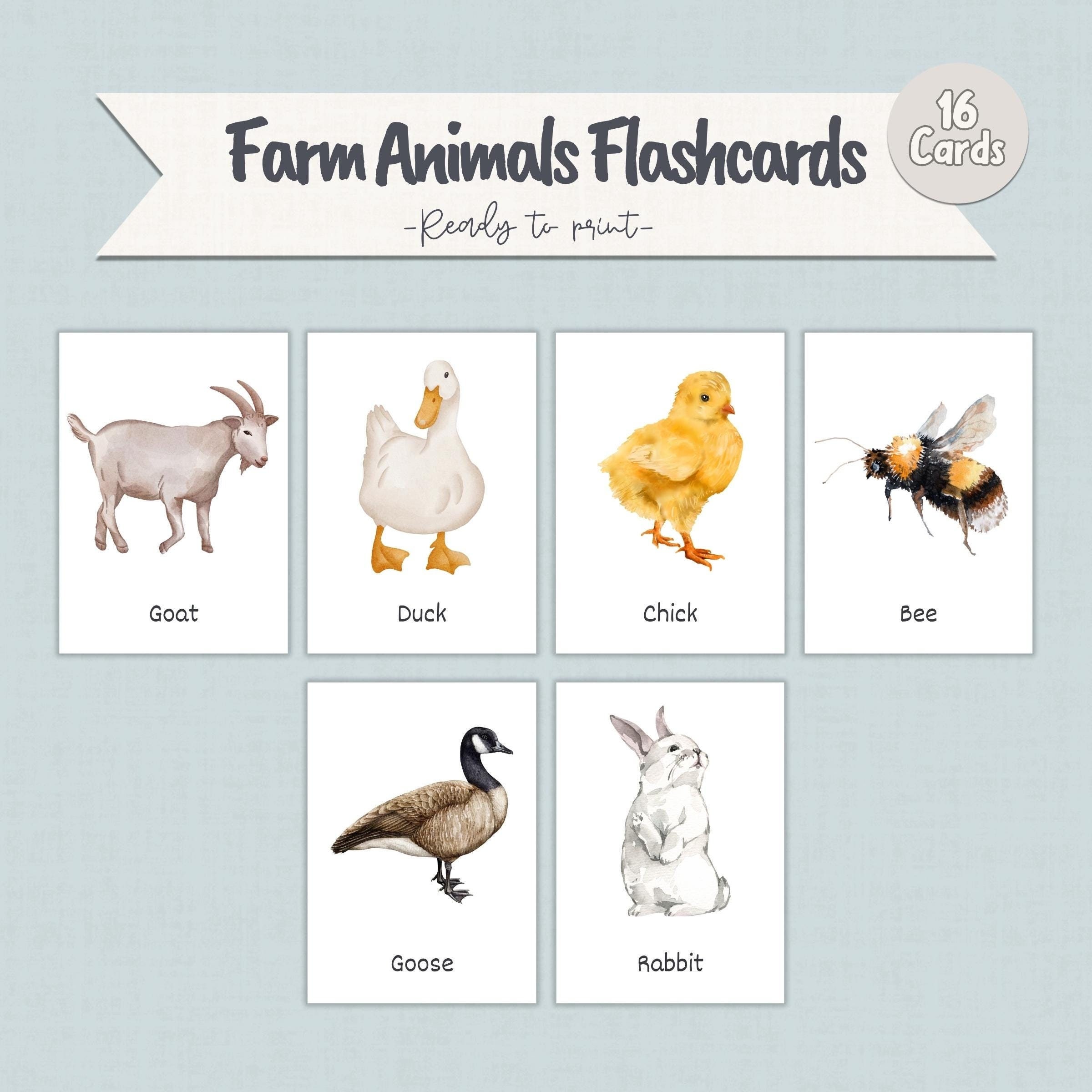 16 Farm Animals Flashcards Printable Animals Cards Animal Collection ...