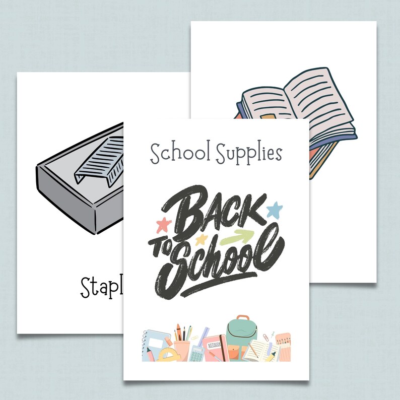 20 School Supplies Flashcards Printable Montessori Flashcards Back to ...