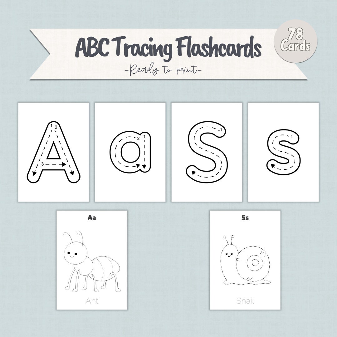 ABC Tracing Cards Printable Tracing Alphabet Letter and Picture ...