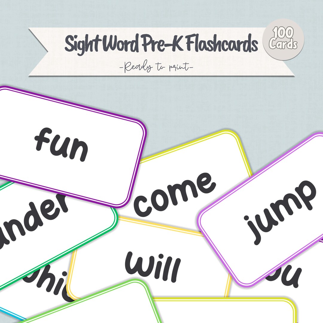 100 Sight Words Pre Kindergarten Flashcards Printable Montessori ...