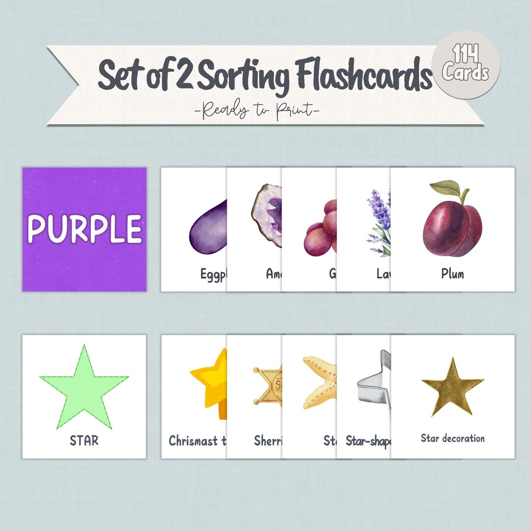 Set of 2 Sorting Flashcards Printable Flashcards Color Sorting Shape ...