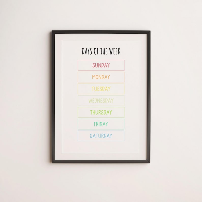 Colorful Days of the Week Poster Printable 7 Days Educational Poster ...