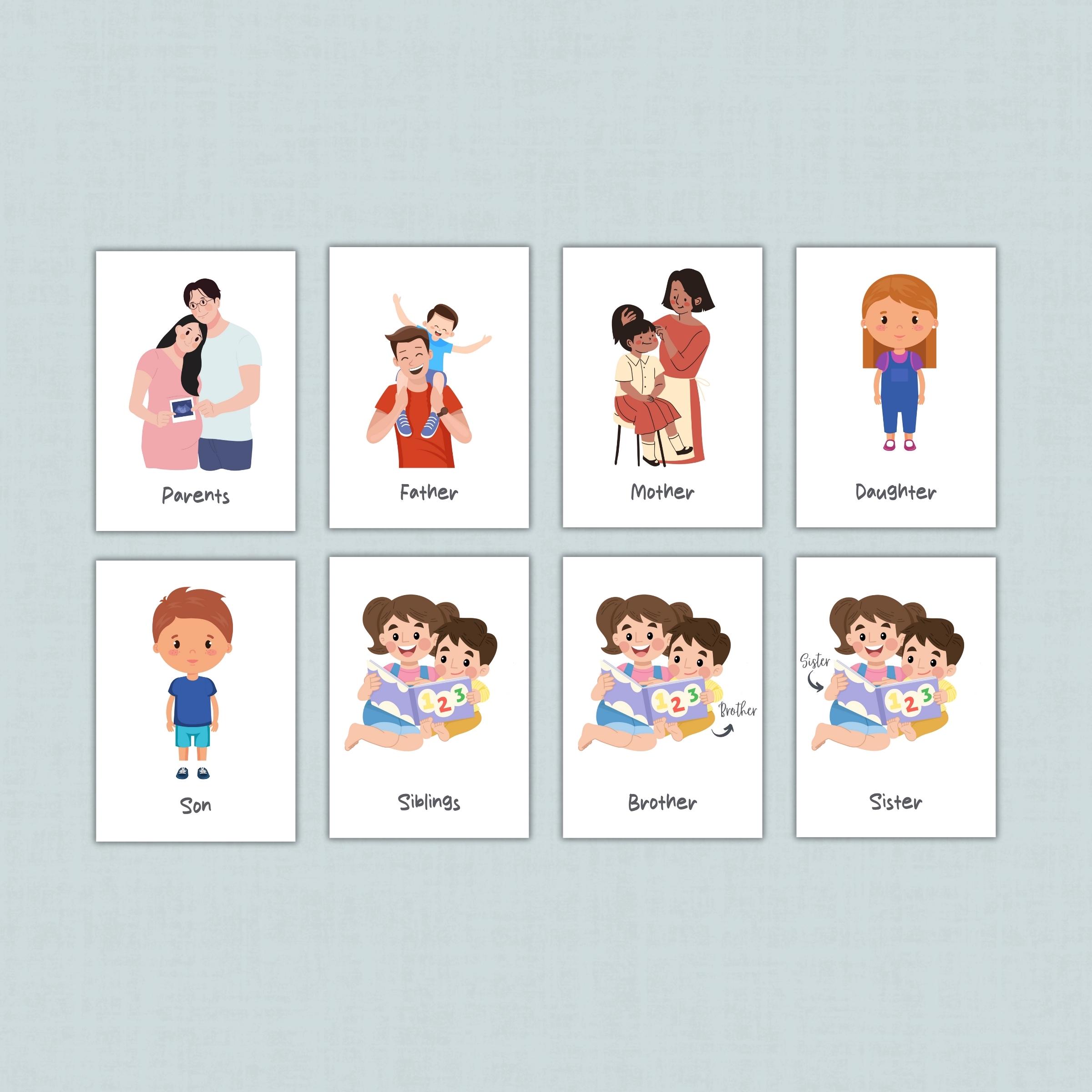 16 Family Flashcards Printable Montessori Family Flashcard Nursery Kid ...