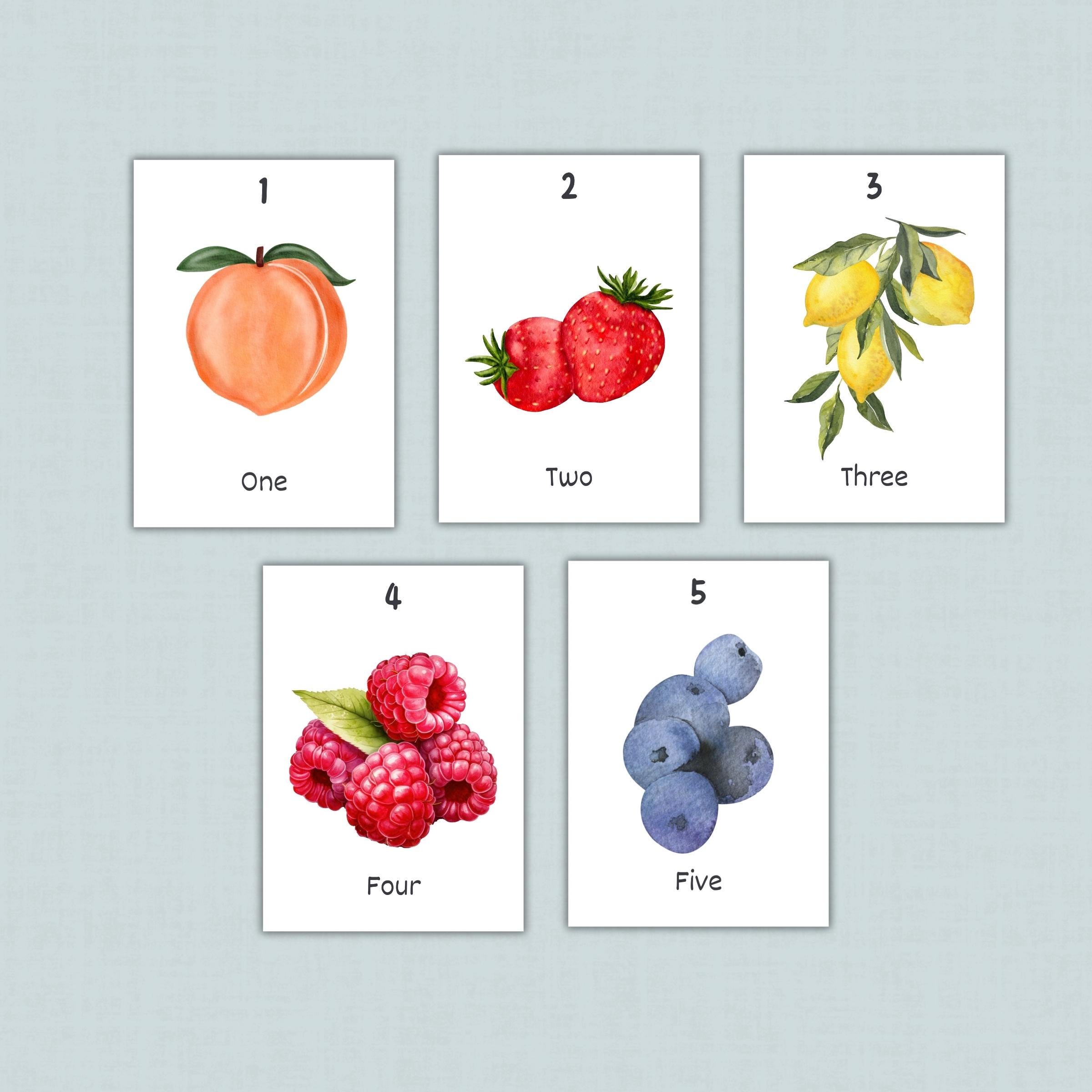 20 Numbers Fruits Flashcards Printable Learnt to Count Cards Fruits ...