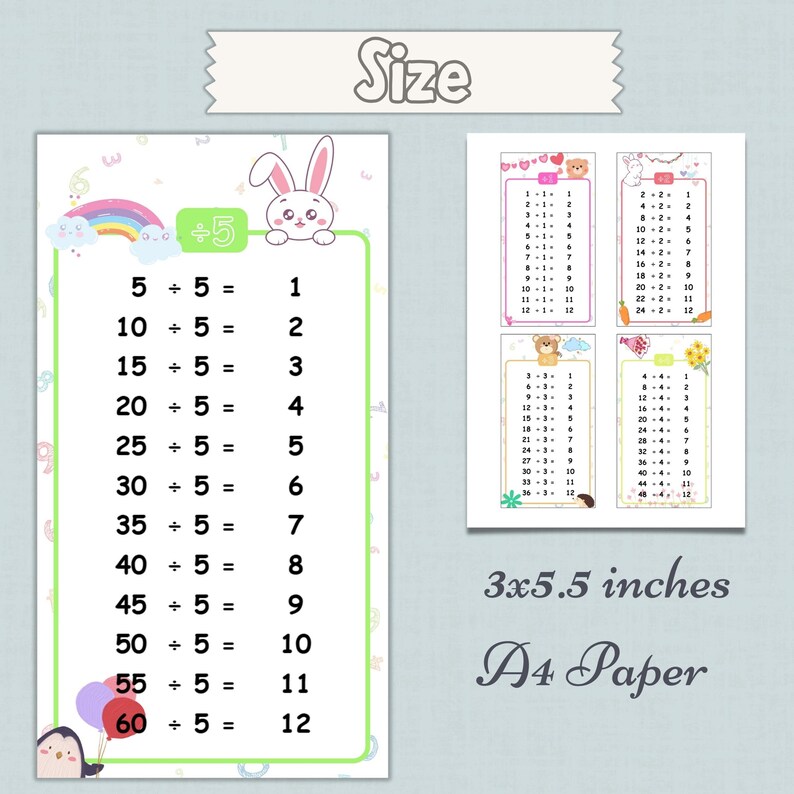 12 Division Numbers Flashcards Printable Cards for Educational Kids ...