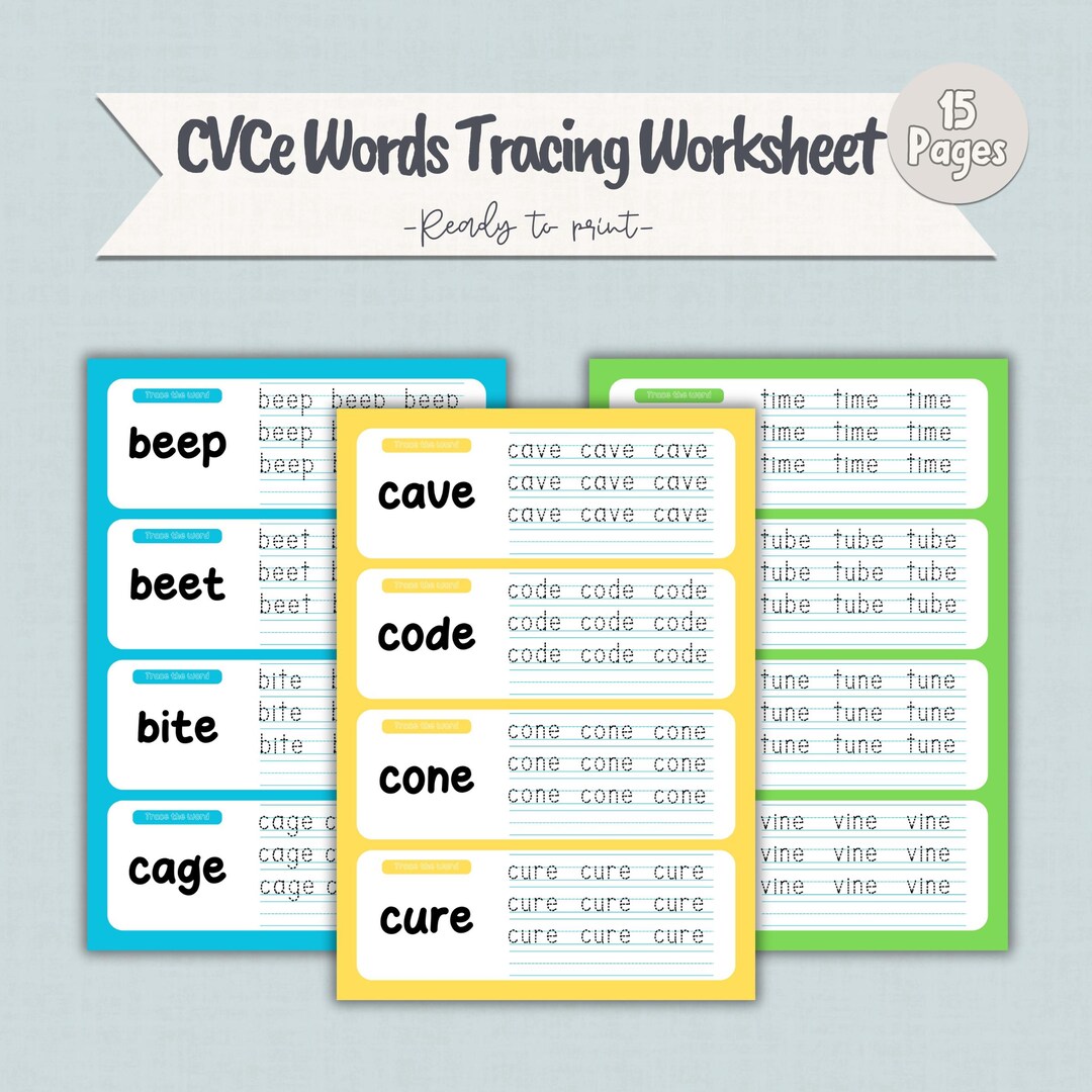 60 Cvce Words Tracing Worksheet Printable Pages Montessori Phonics ...