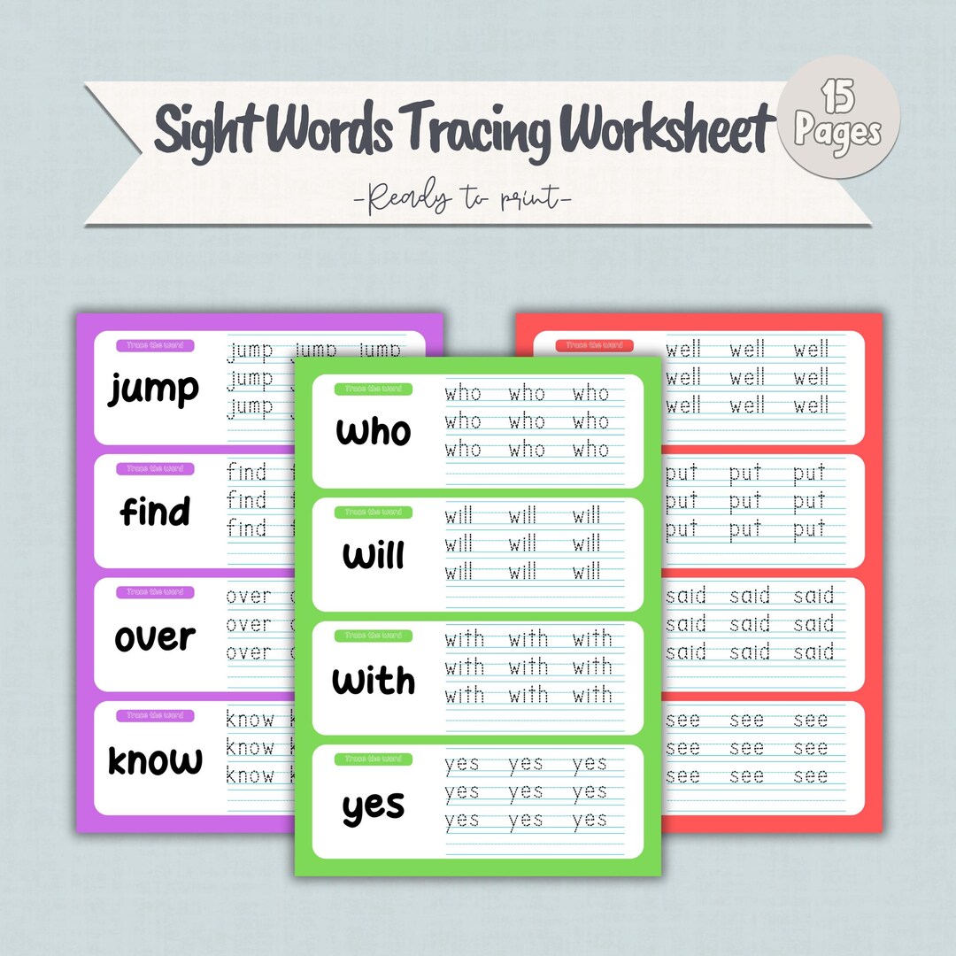 Sight Words Tracing Worksheet Printable Pages Montessori Phonics ...