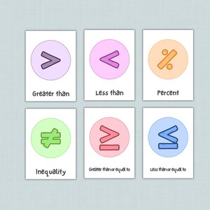 20 Math Symbols Flashcards Printable Cards for Educational Kids ...
