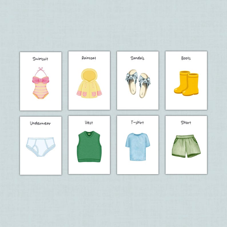 20 Clothing Items Flashcards Printable Cards Montessori Clothes ...