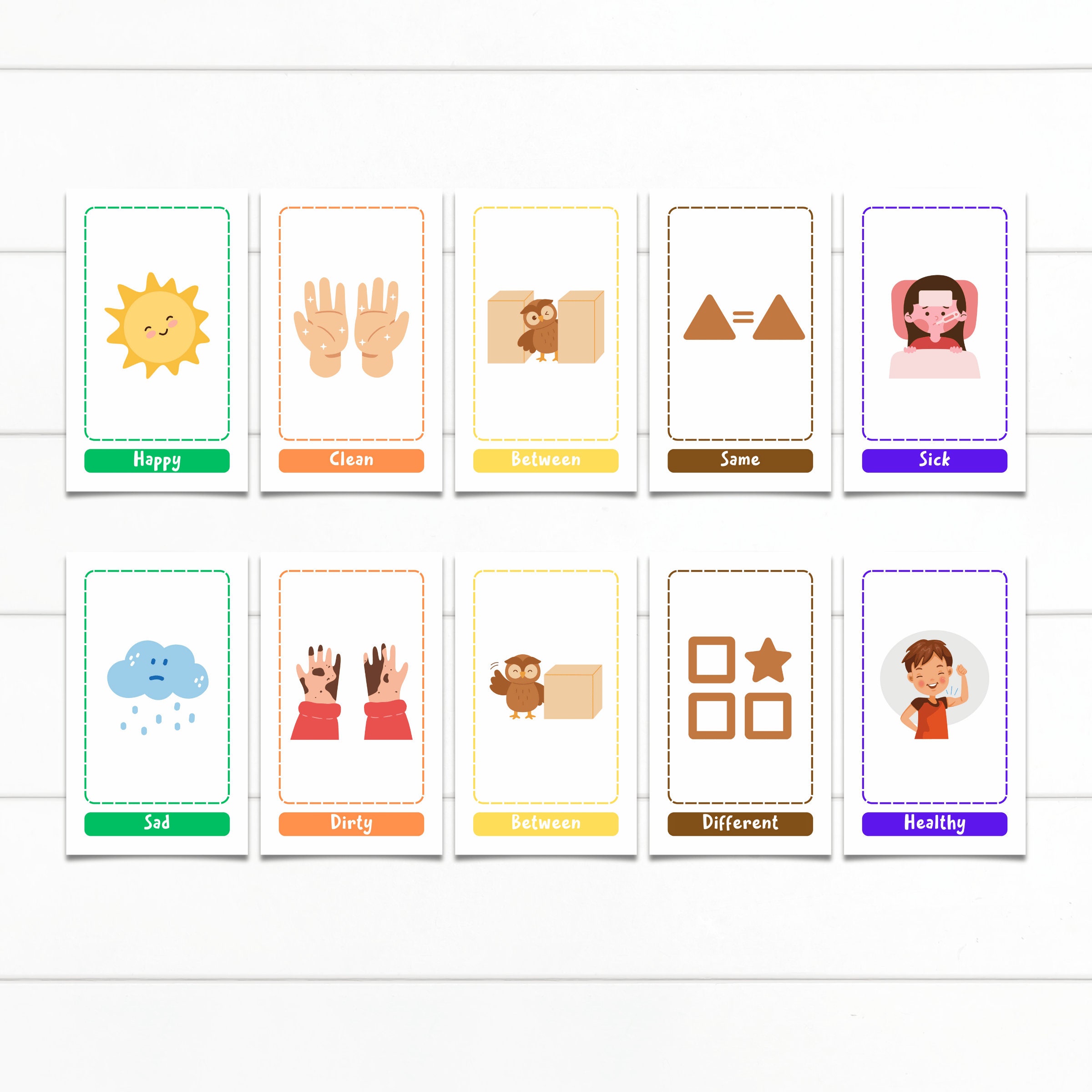 20 Opposite Flashcards, Printable Flashcard, Montessori Flashcard ...