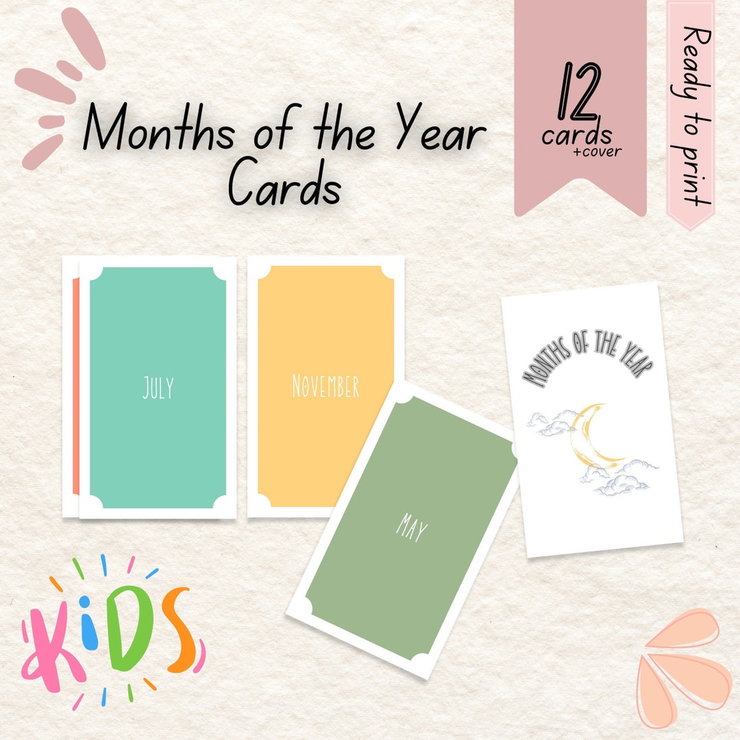 12 Months Flashcards, Printable Months of Year Card, Educational Months ...
