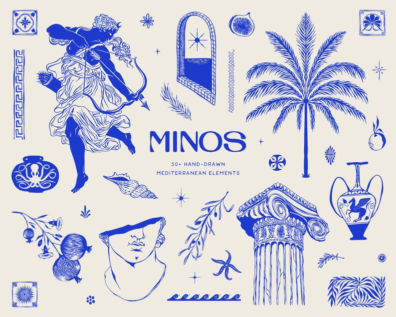 Hand Drawn Mediterranean Clip Art, Greek Elements (PNG, EPS, AI) - Etsy