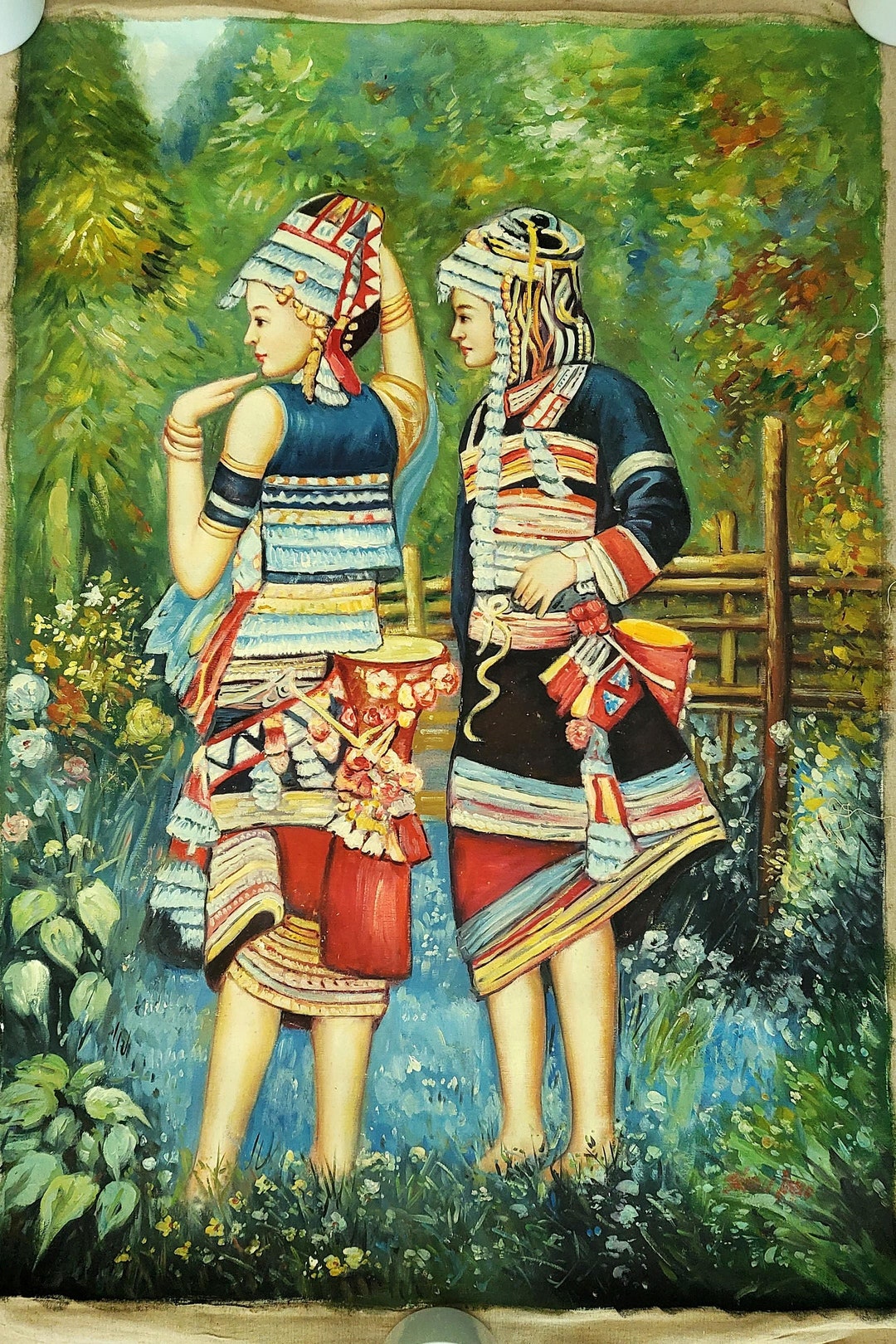 Vintage Hmong Girls Painting- Oil on Linen - Etsy