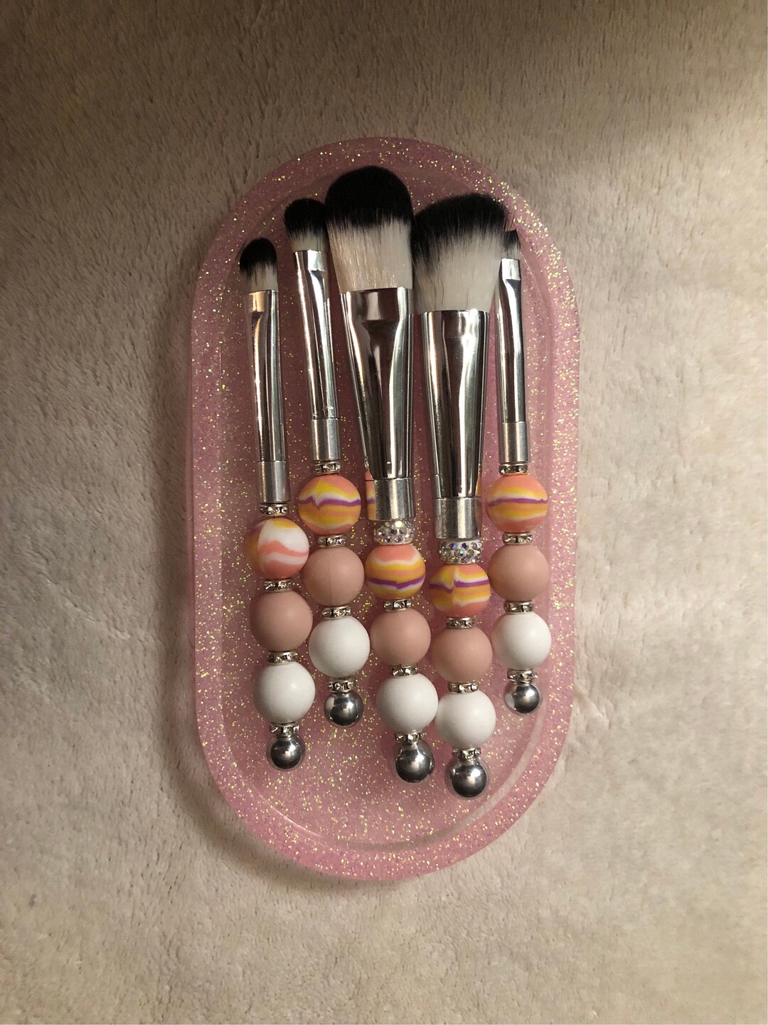 Custom Tray and Beaded Makeup Brushes Pink & Silver - Etsy