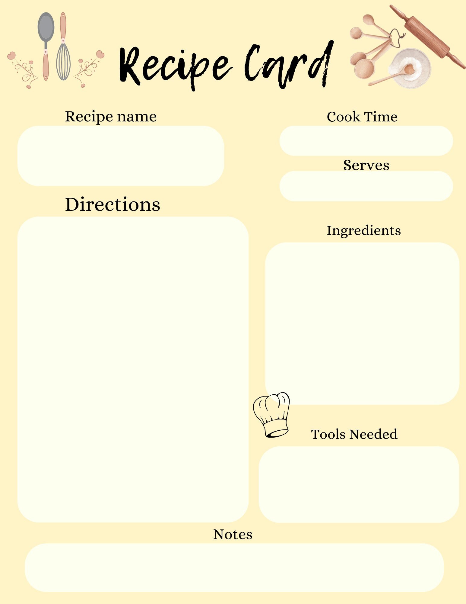 Recipe Card Template. Digital Template for Recipes - Etsy