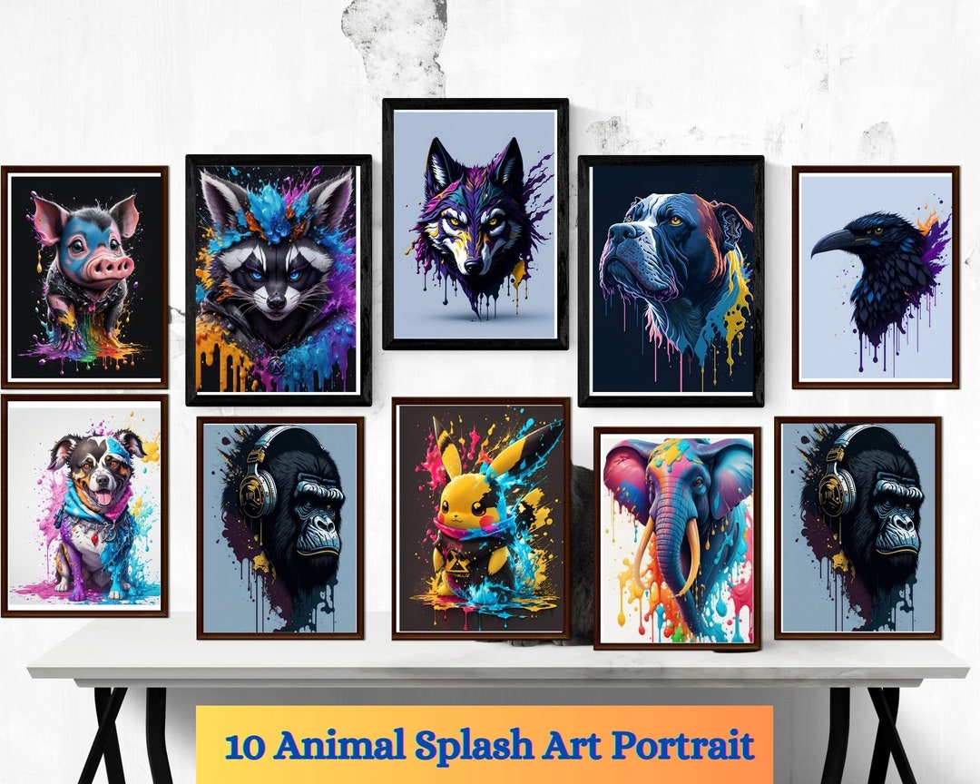 Animal Splash Art Bundle, Splash Art, Wall Art, AI Art, Digital ...