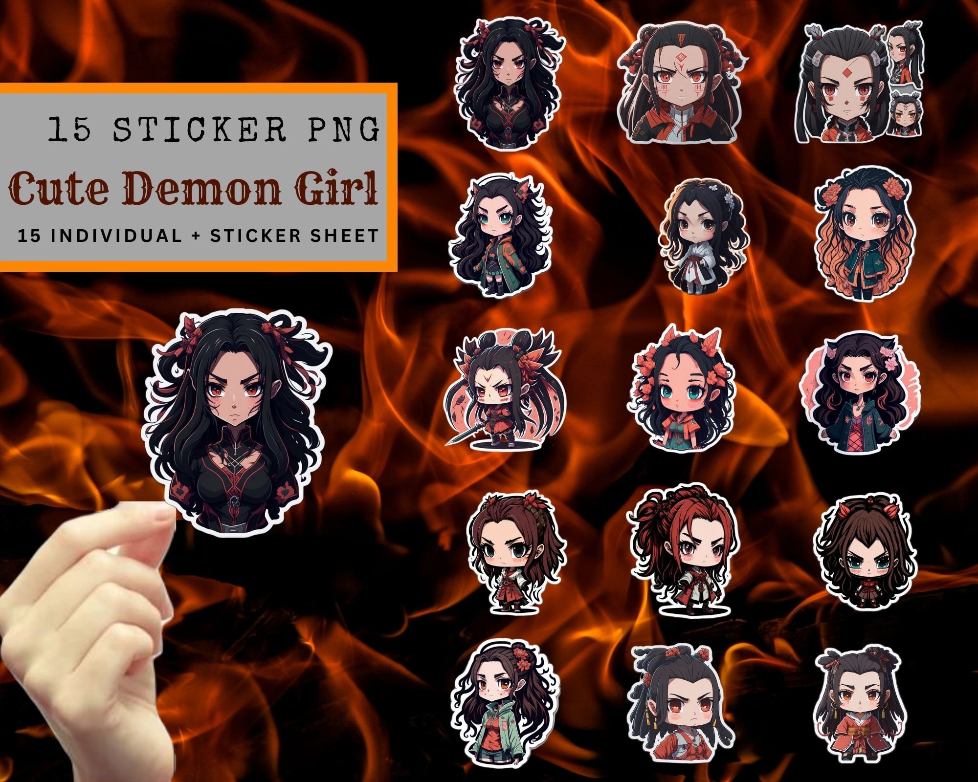 Adorable Demon Girl Stickers Sticker Png-bundle Cute Demon - Etsy