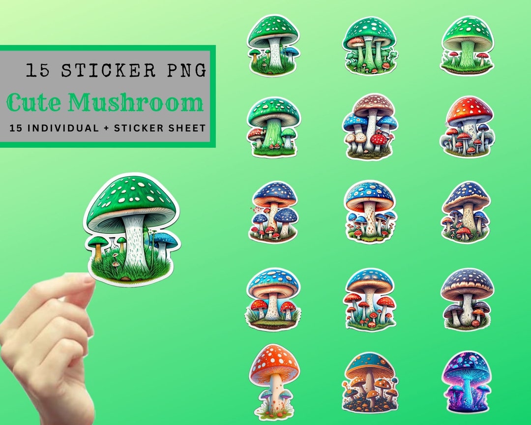 Cute Mushrooms PNG Stickers, Sticker Png Bundle, Printable Stickers ...