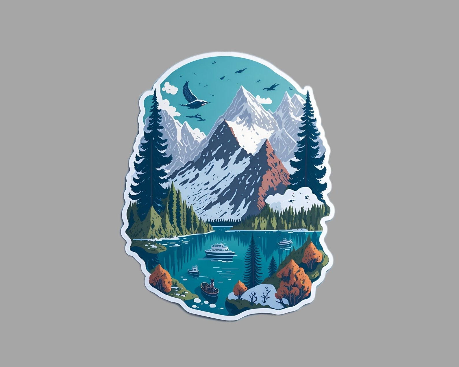 Alps Mountain and Mount Fuji With Cherry Blossoms Sticker - Perfect for ...