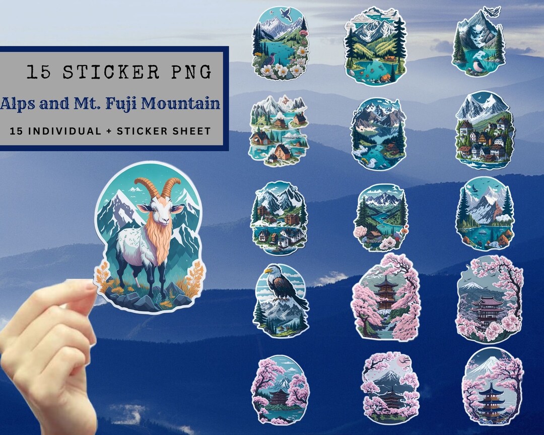 Alps Mountain and Mount Fuji With Cherry Blossoms Sticker - Perfect for ...