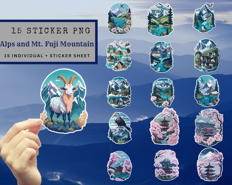 Alps Mountain and Mount Fuji With Cherry Blossoms Sticker - Perfect for ...