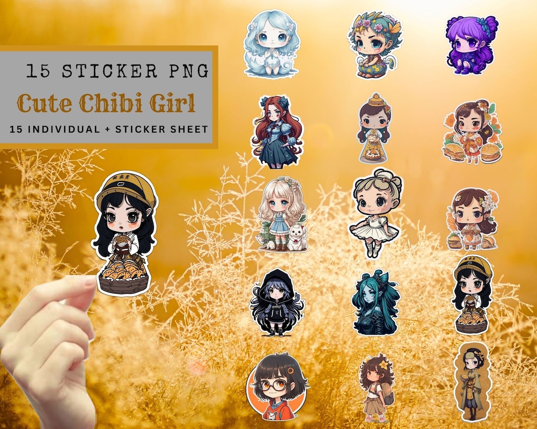 Cute Chibi Girl Sticker Bundle, Kawaii Anime Sticker Sheet Template ...