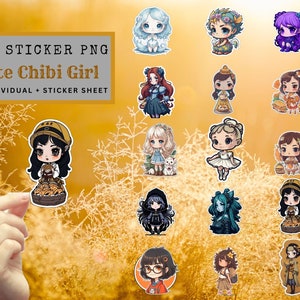 Cute Chibi Girl Sticker Bundle, Kawaii Anime Sticker Sheet Template ...