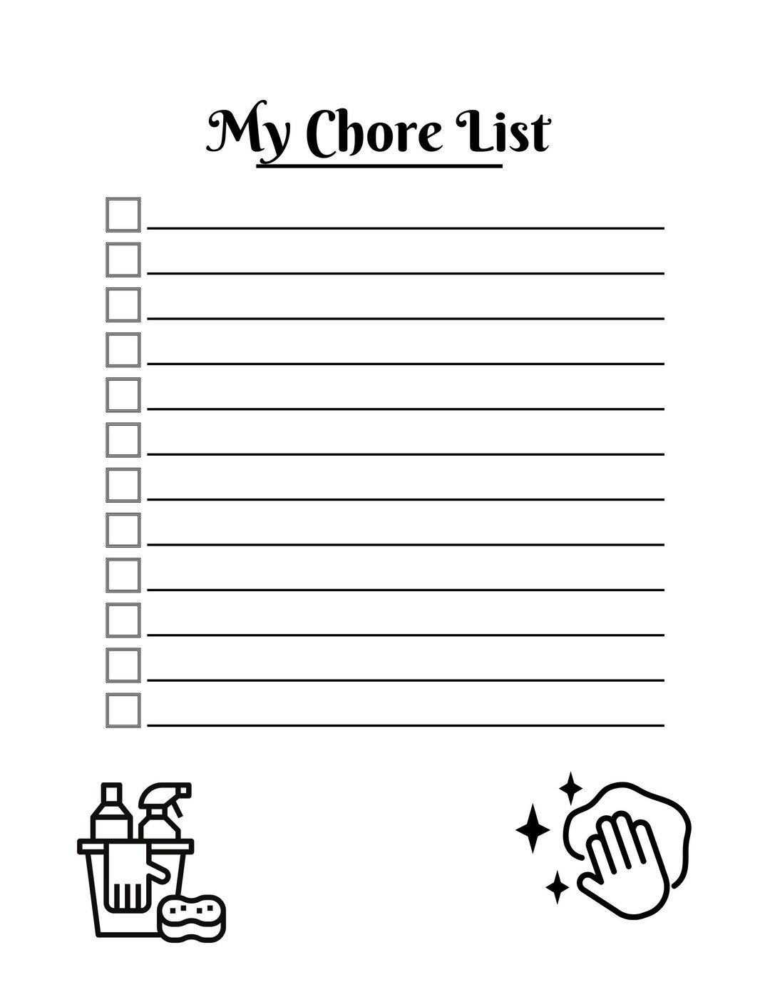 Chore List PDF Printable, PDF Editable, Checkbox, Kids, Teens - Etsy