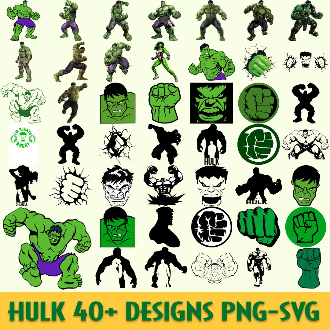 40 Designs Hulk, Hulk Svg Bundle, Hulk Face Svg for Cricut, Hulk Hands ...