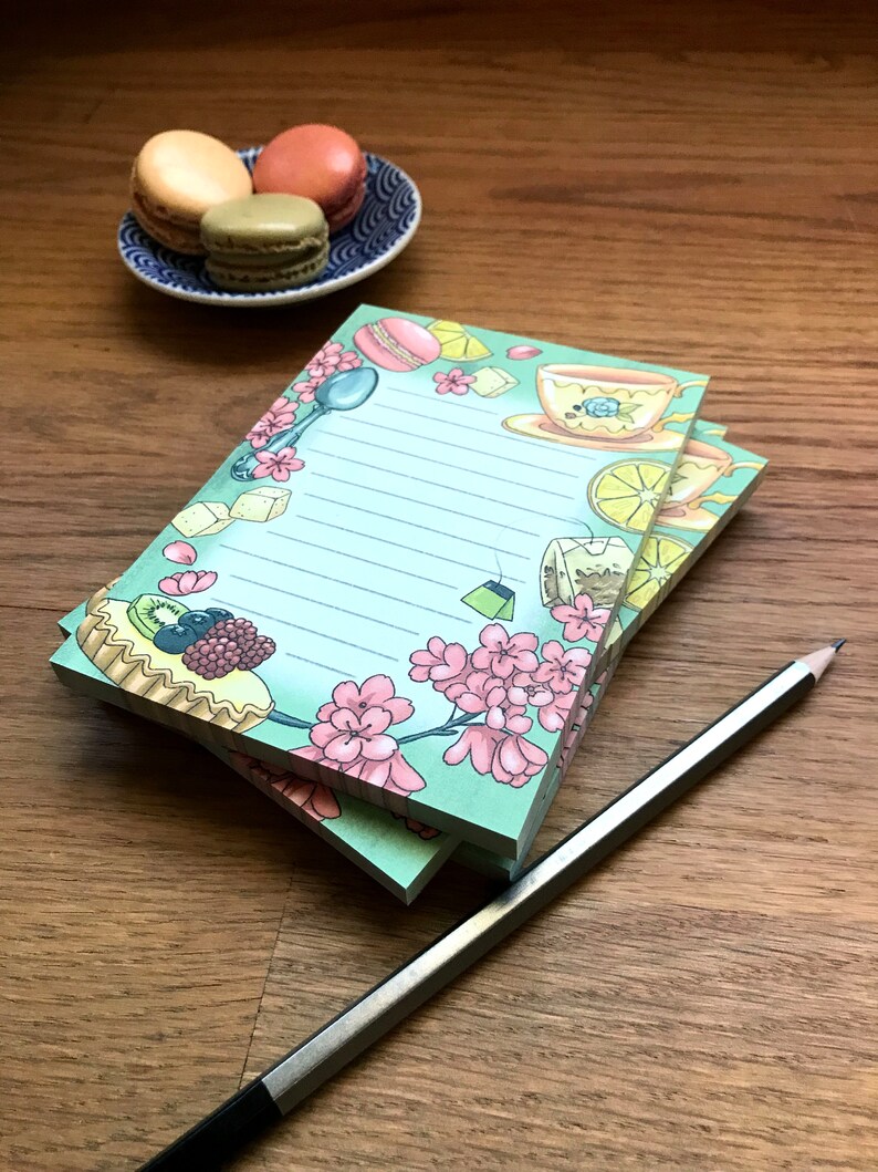 Spring Tea Party Notepad | Notepad 50 Pages | 4 X 5.5 Inches | Shopping List | To-do List | Cute ...