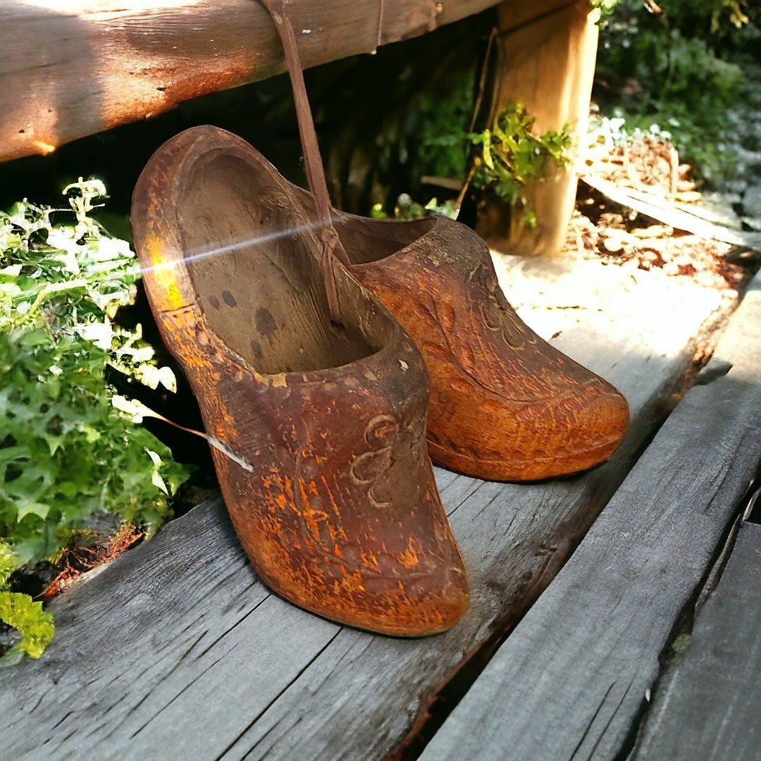 Vintage Hand-carved Wooden Clogs Dated on the Bottom October 29, 1944 ...