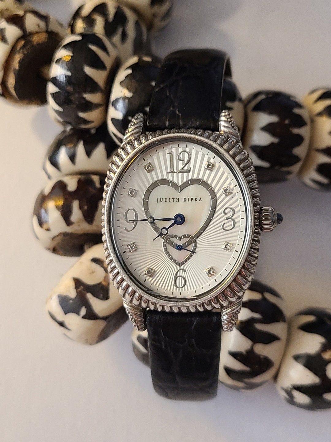 Sterling Silver Judith Ripka Heart Face Watch With Leather Band - Etsy
