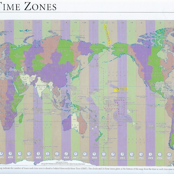 World Map of Time Zones - Etsy