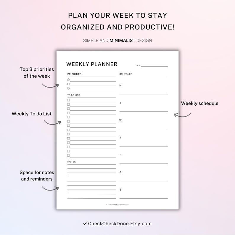 Weekly Planner, Weekly Schedule, Printable Planner, A4/a5/letter ...