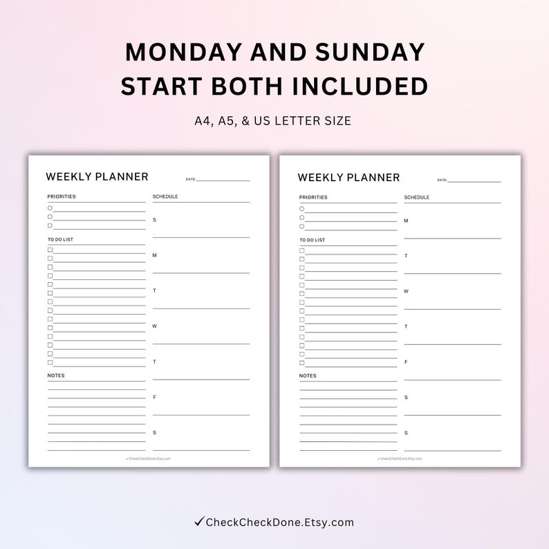 Weekly Planner, Weekly Schedule, Printable Planner, A4/a5/letter ...