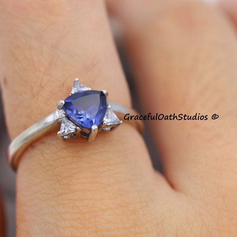 Tanzanite Trillion Cluster Ring Engagement Promise Blue Stone Trilliant ...