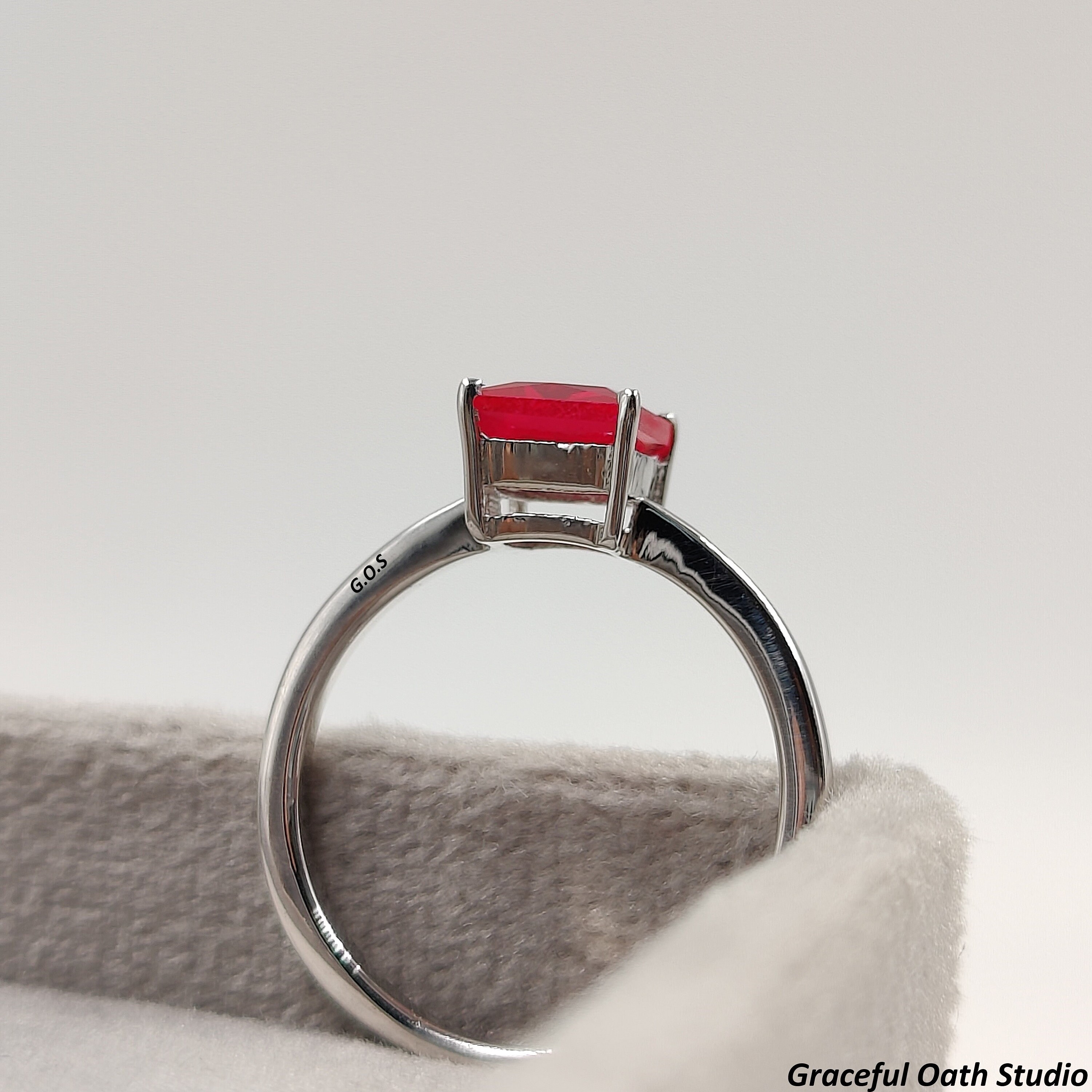 Princess Cut Red Ruby Solitaire Ring Minimalist Ruby Engagement Ring ...