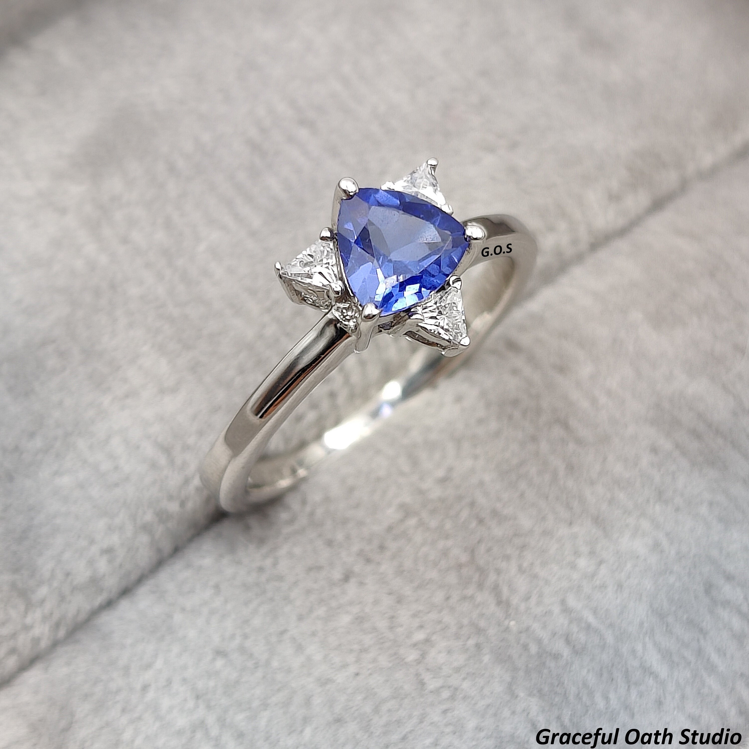 Tanzanite Trillion Cluster Ring Engagement Promise Blue Stone Trilliant ...