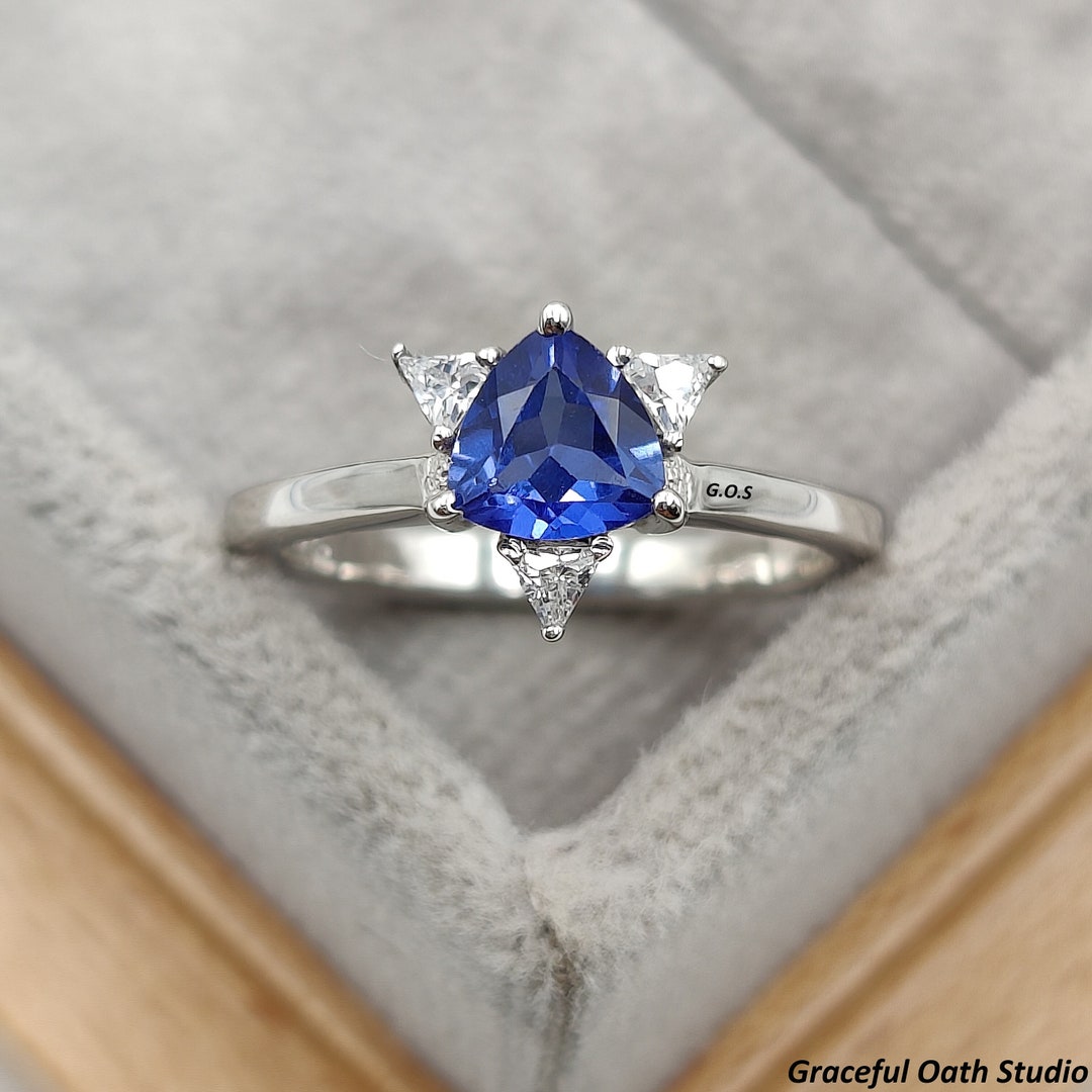 Tanzanite Trillion Cluster Ring Engagement Promise Blue Stone Trilliant ...