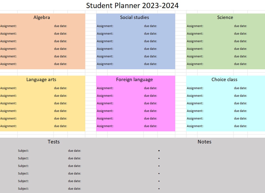 Student Planner Excel Spreadsheet - Etsy