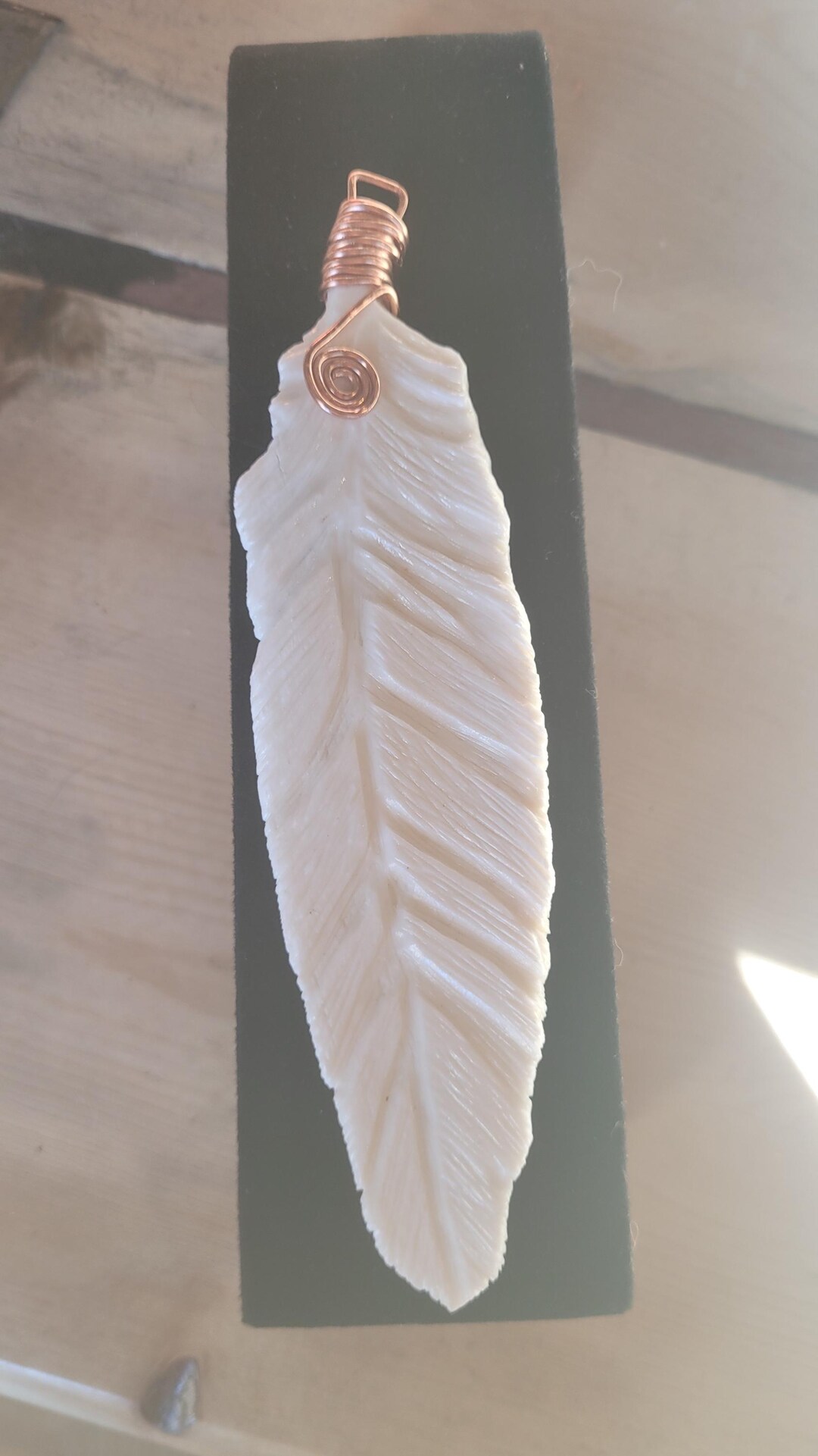 Hand Carved Bone Feather With Copper Detailing - Etsy
