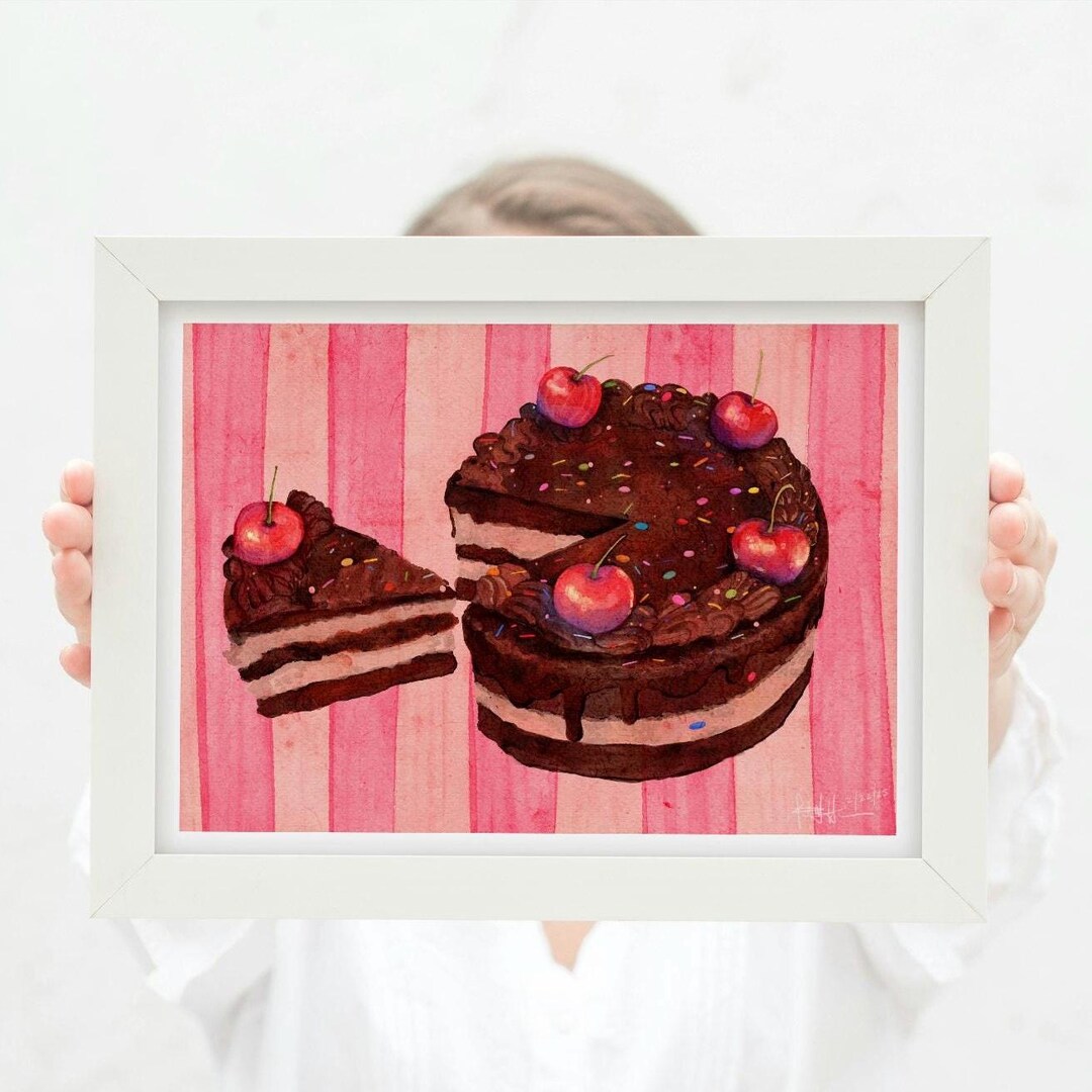 8.5x11 PRINT Chocolate Cake Watercolor Art Print “february Baby” by San ...