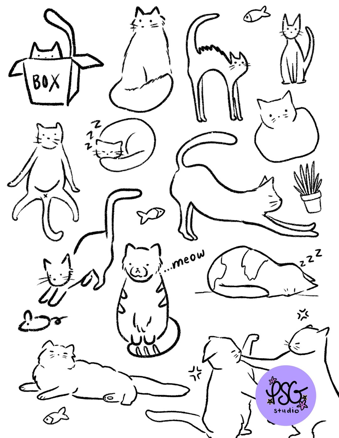 Cats Hand-drawn Digital Downloadable Coloring Page Hand-drawn Cat Meme ...