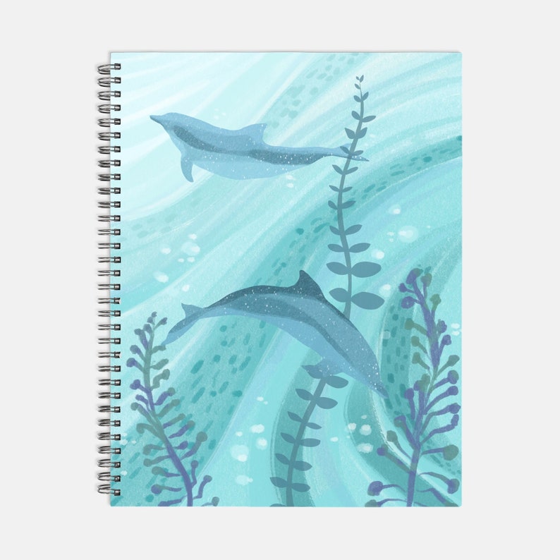 Hardcover Bullet Journal aqua Dolphin Design Spiral Notebook L Large 8. ...