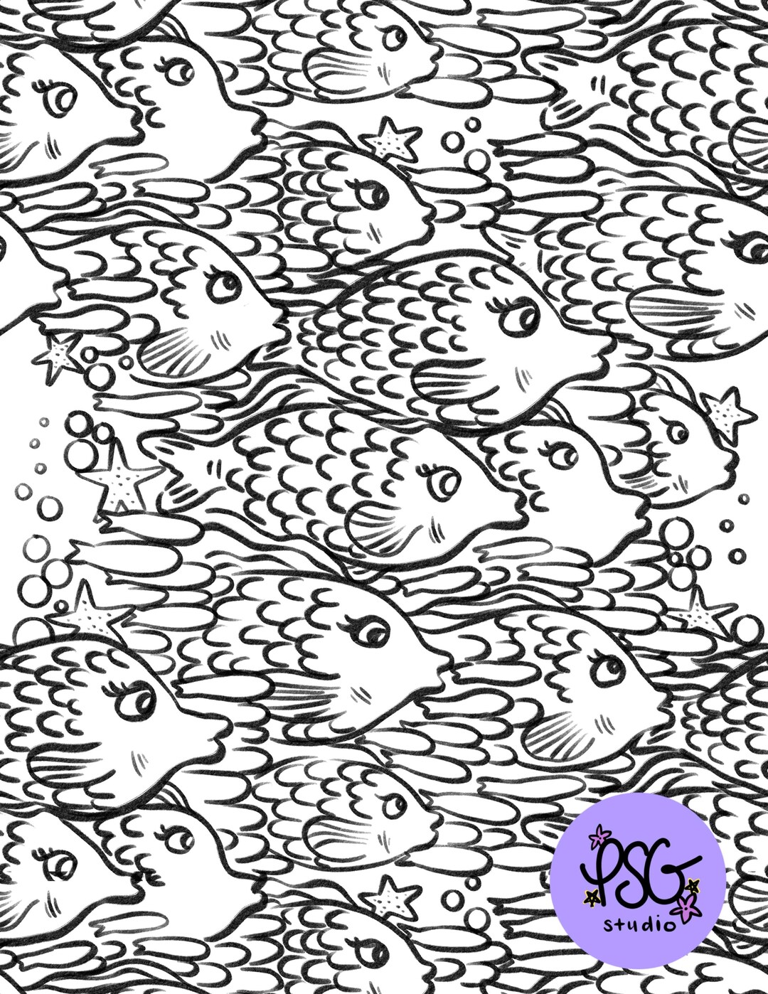 Big Lipped Fish Pattern Coloring Page | Digital Download | Hand-drawn ...