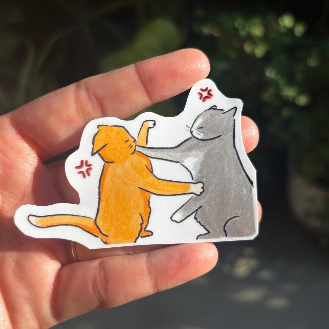 Cat Boxing Match Sticker | Hand-cut Orange Cat Decal Grey Cat Sticker ...