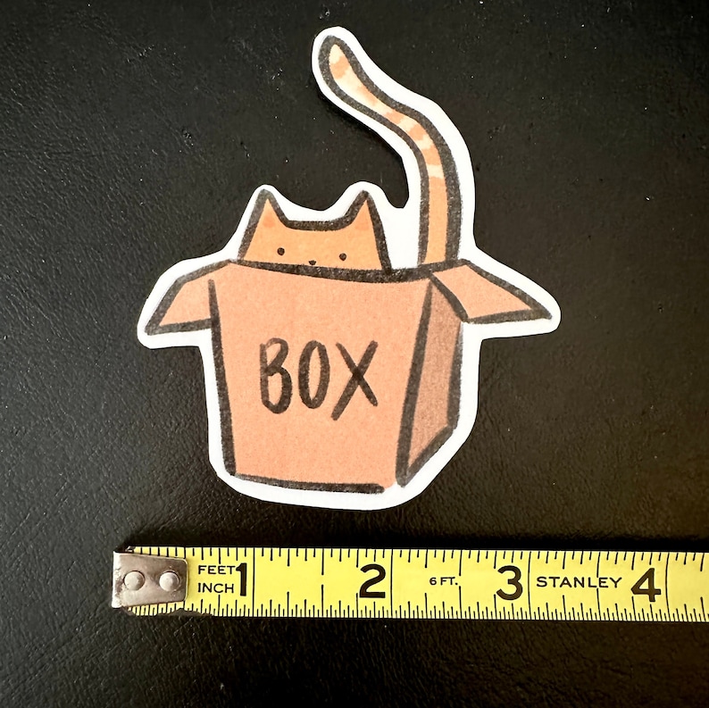 Cute Cat in a Box Sticker | Hand-cut Orange Cat Decal | Funny Handmade ...