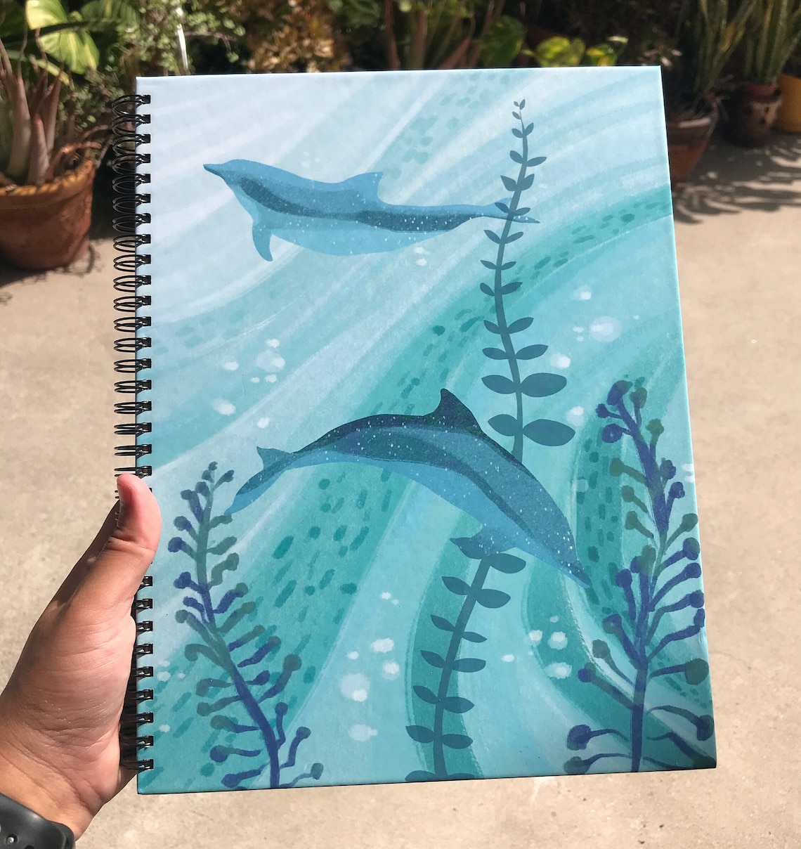 Hardcover Bullet Journal aqua Dolphin Design Spiral Notebook L Large 8. ...
