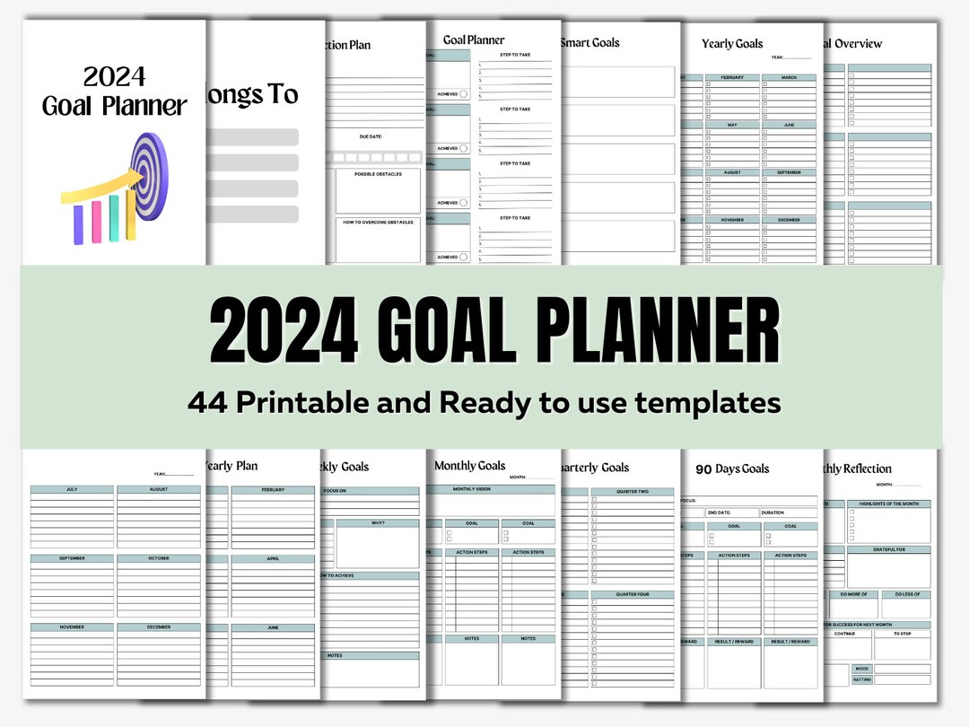 Printable 2024 Goal Planner, Goal Planner BUNDLE, 2024 Goals Tracker ...